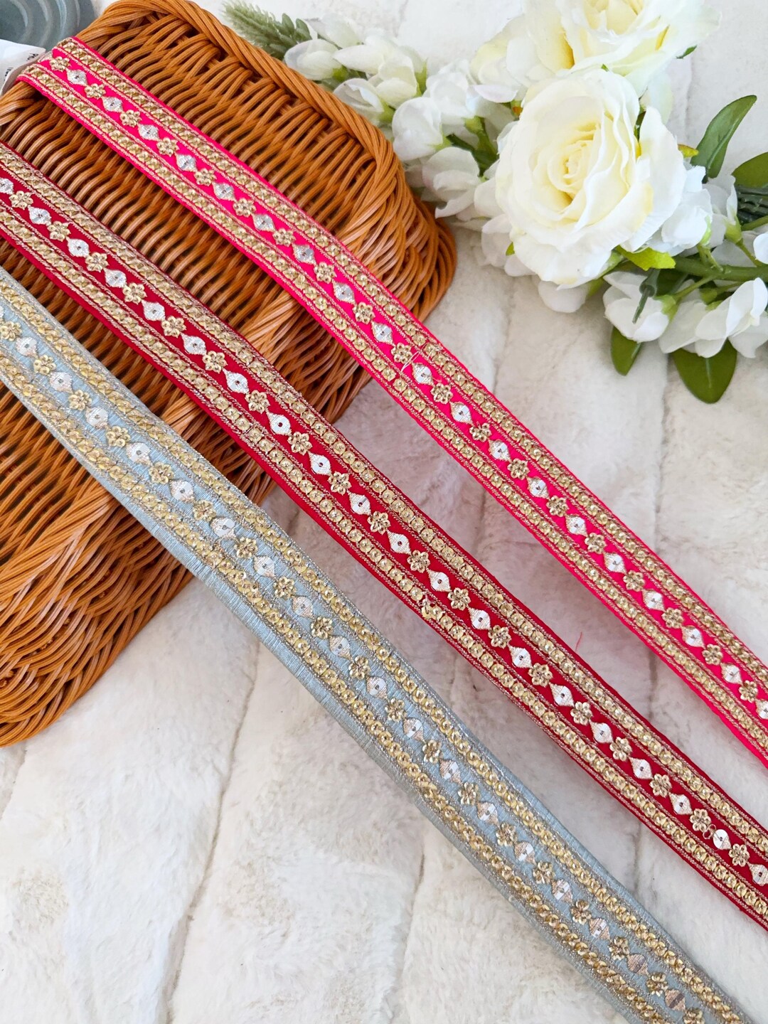 Gold Zari Sequin Embroidered Indian Trim: Rani, Maroon, Grey Sari ...