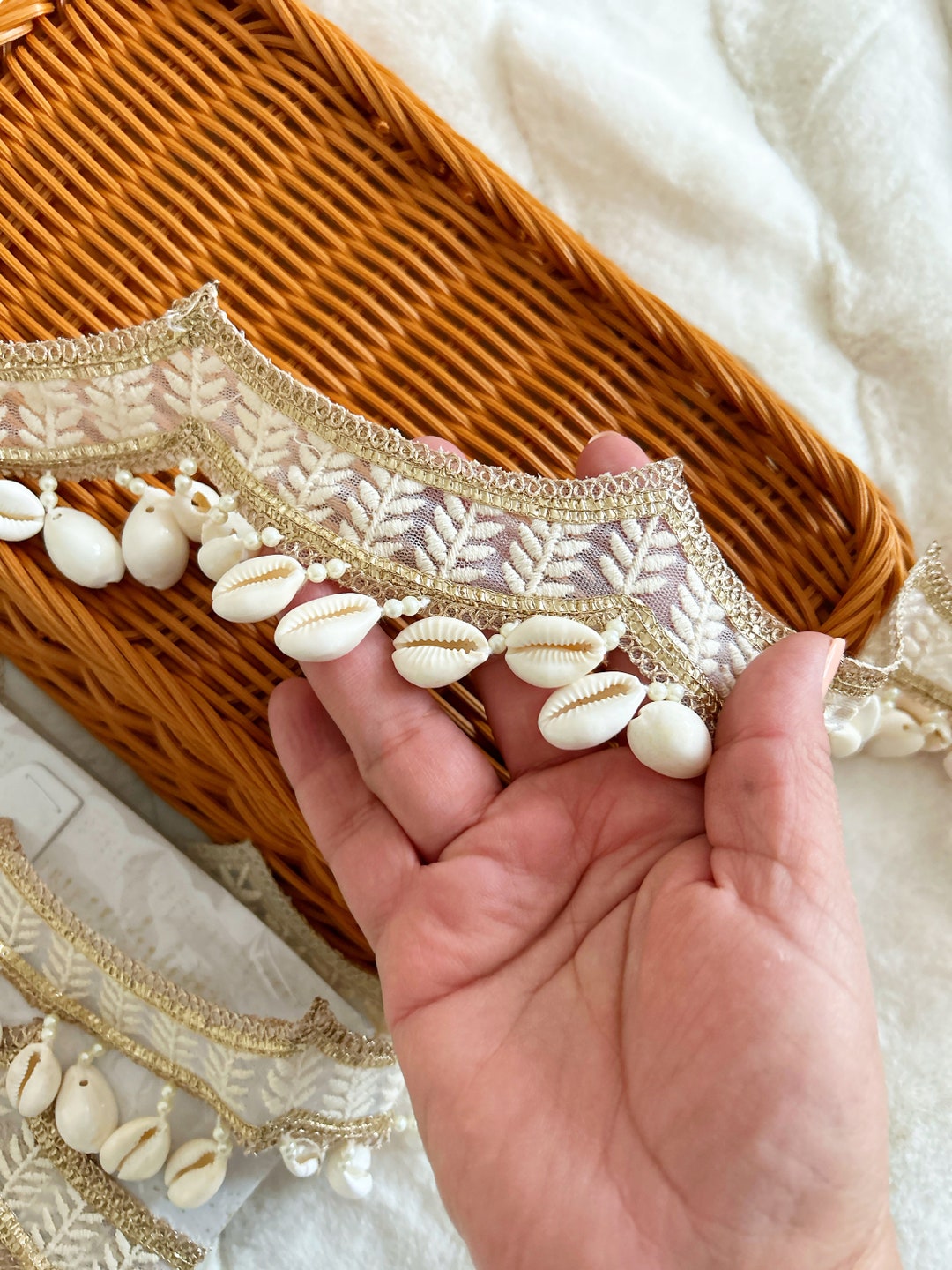 2.80 Yard Cowrie Shell Trim, Shell Trim Lace, Sea Shell, DIY Jean ...