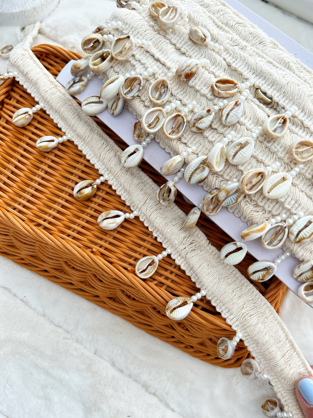 1 Yards Cotton Crochet Cowrie Shell Pearl Embellished Lace Trim DIY ...