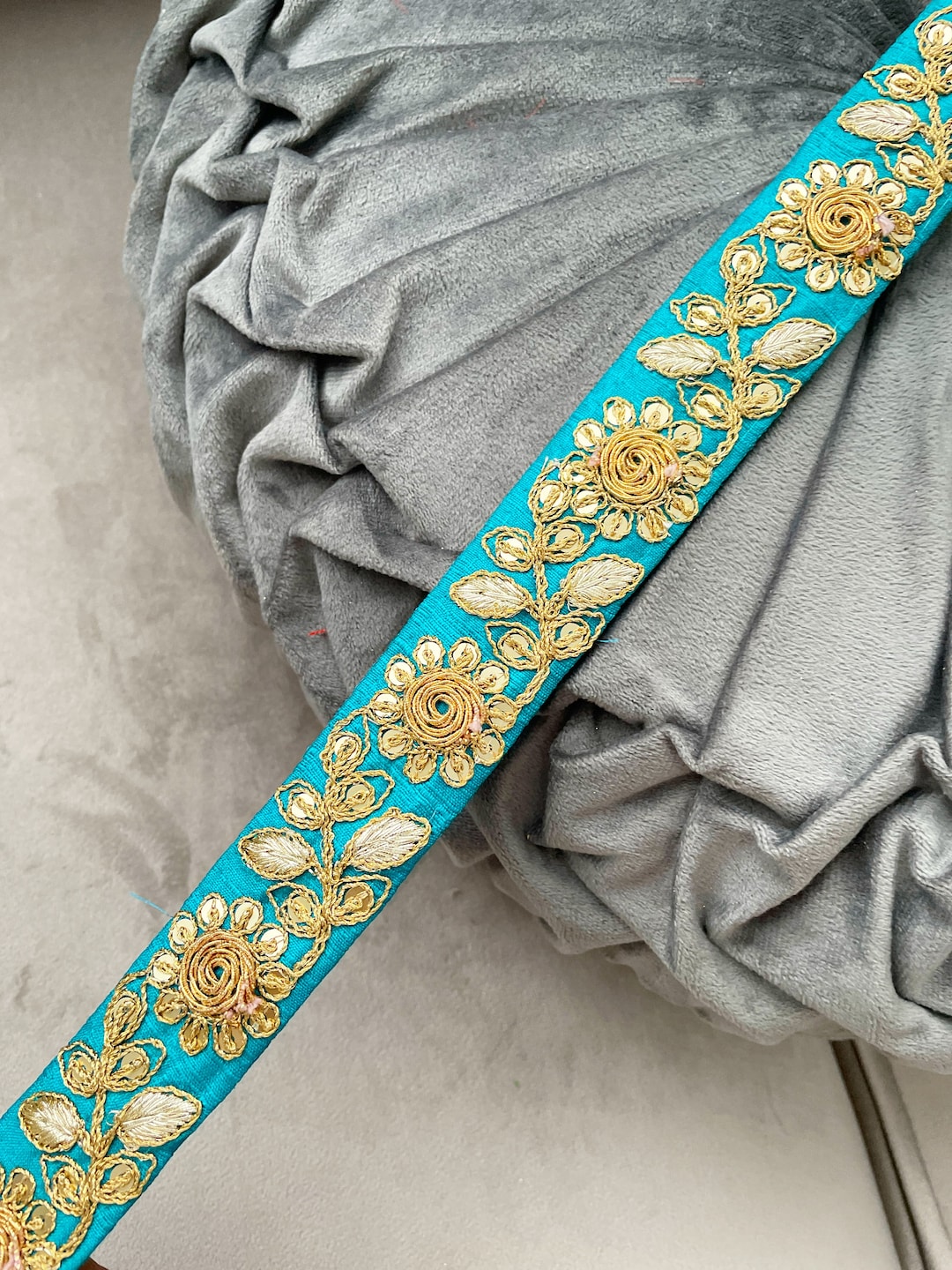 Rama Green Floral Embroidered Indian Trim: Saree Border, Crafting ...