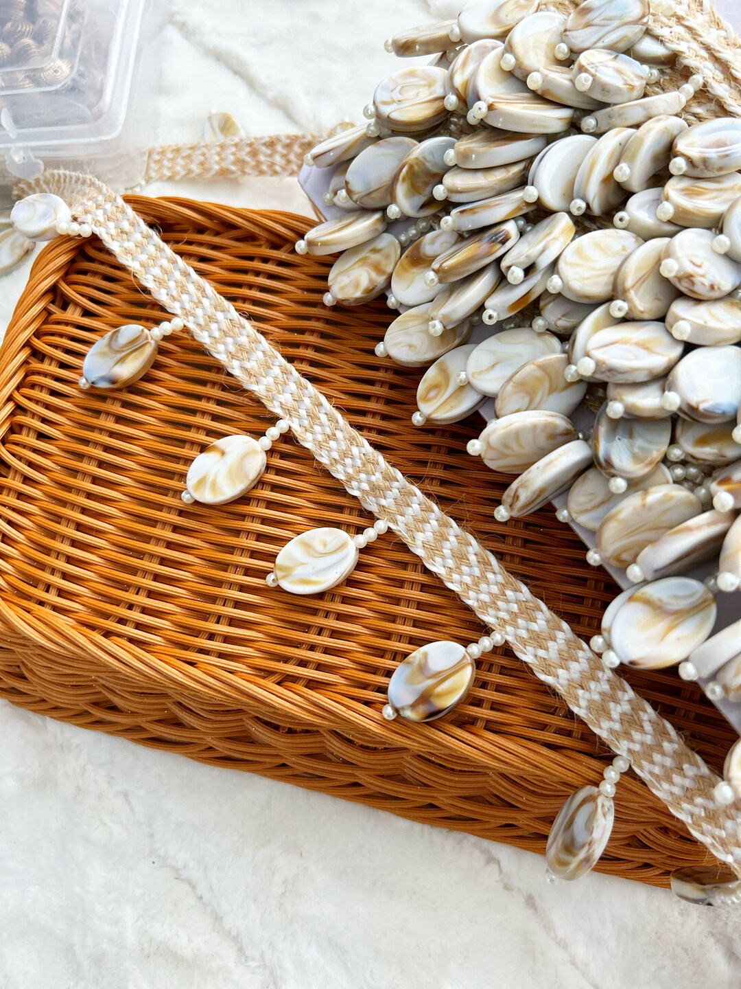 Cowrie Shell Trim: Beaded Sea Shell Lace, DIY Jean Jacket Decor 1 Yard ...