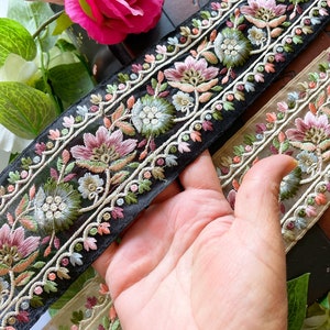 1 Yard Multicolour Indian Floral Embroidered Trim Cushion Covers ...