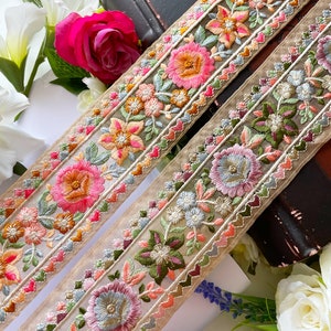 1 Yard Multicolour Indian Floral Embroidered Trim Cushion Covers ...