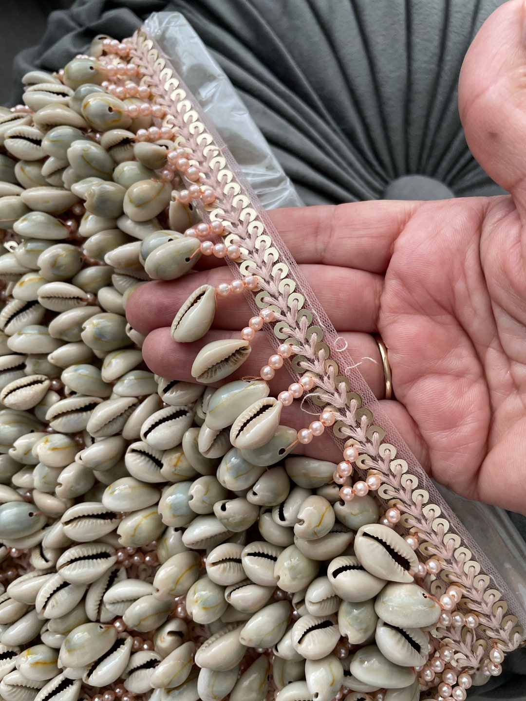 1 Yard Peach Net Cowrie Shell Trim, Shell Trim Lace, Sea Shell, DIY ...