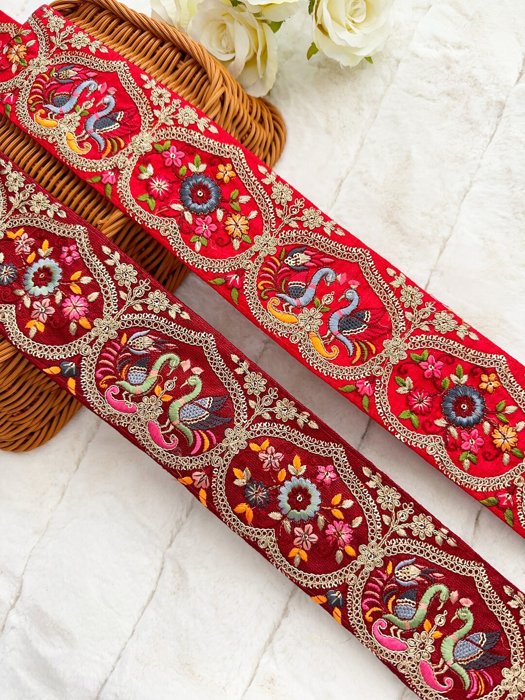 Maroon Bird Embroidered Sari Trim: Indian Gown Sewing Craft (3 Inch) 1 ...