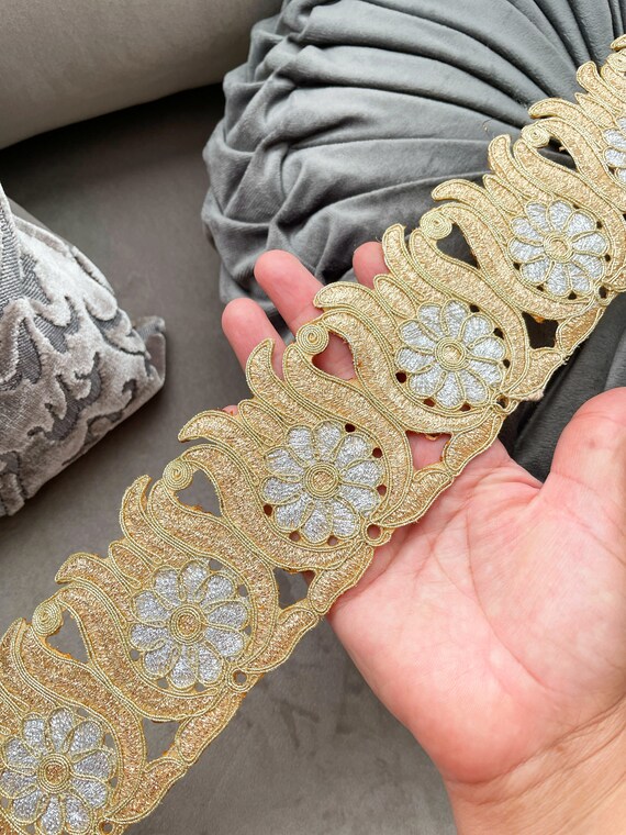 9.5 Yards Rose Gold Silver Zari Cutwork Vintage Sewing Bridal Dupatta Lace Sash Lace Craft Trimming Saree Border Indian Trim Etsy Canada