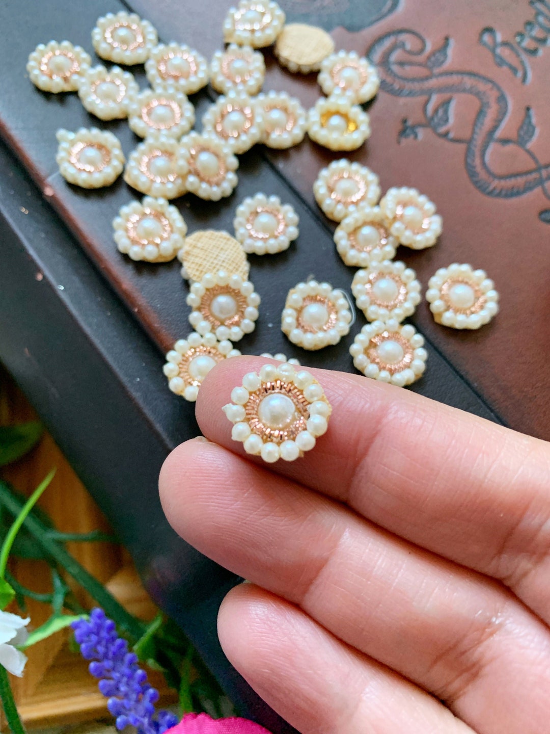Gold Pearl Round Applique: Rhinestone Zardosi Beaded Embellishment (1 ...