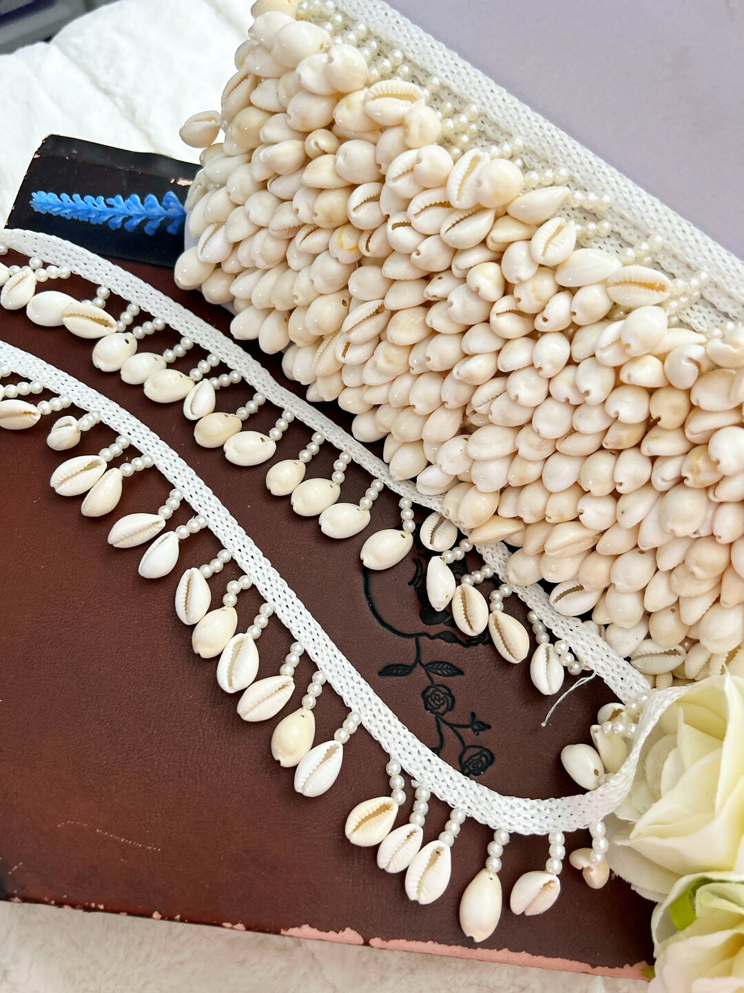 1.50 Yard Cowrie Shell Trim Pearl Trim Lace Sea Shell Jean Jacket Trim ...