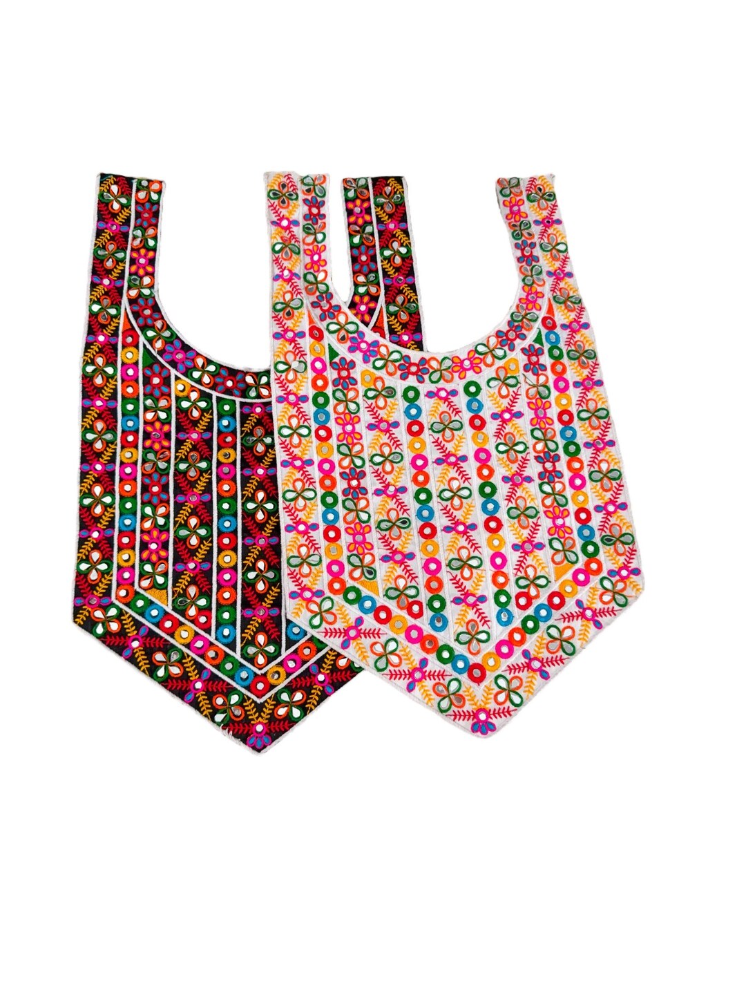 Mirror Embellished Neckline Applique: Handcrafted Indian Garment Patch ...