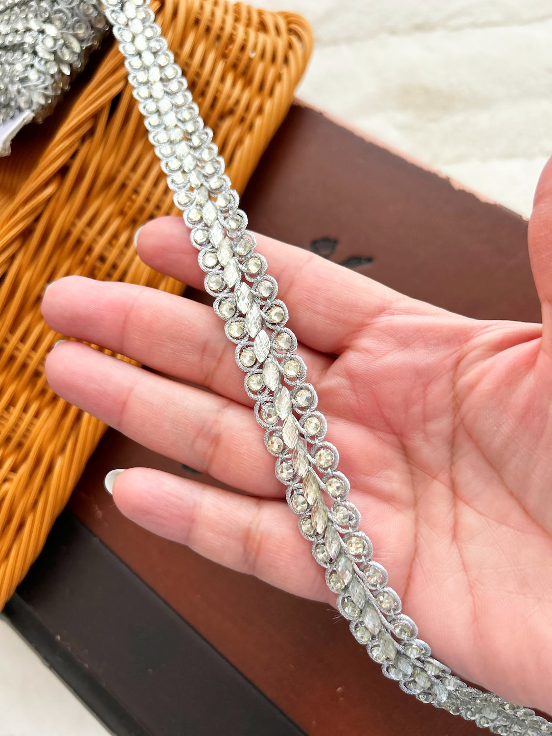 Silver Stone Embellished Sari Border Lace: Indian Zari Trim,1 Meter - Etsy