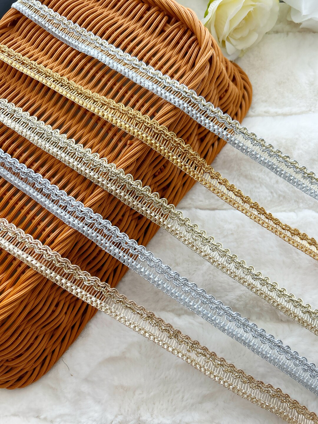 9 Yards Cord Braiding Lace, Metallic Trims, Crafting Hand-work, Indian Sari Border DIY Trimmings ...