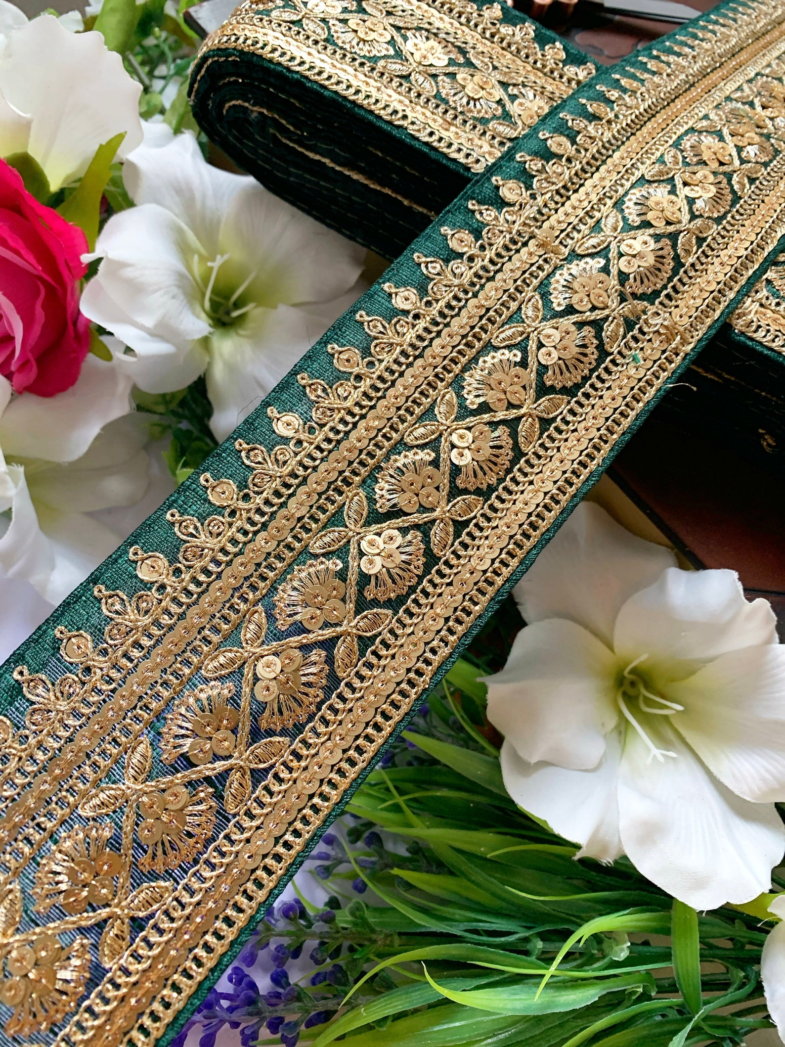 Bottle Green Indian Sari Trims Embroidered Saree Ribbon Sewing | Etsy