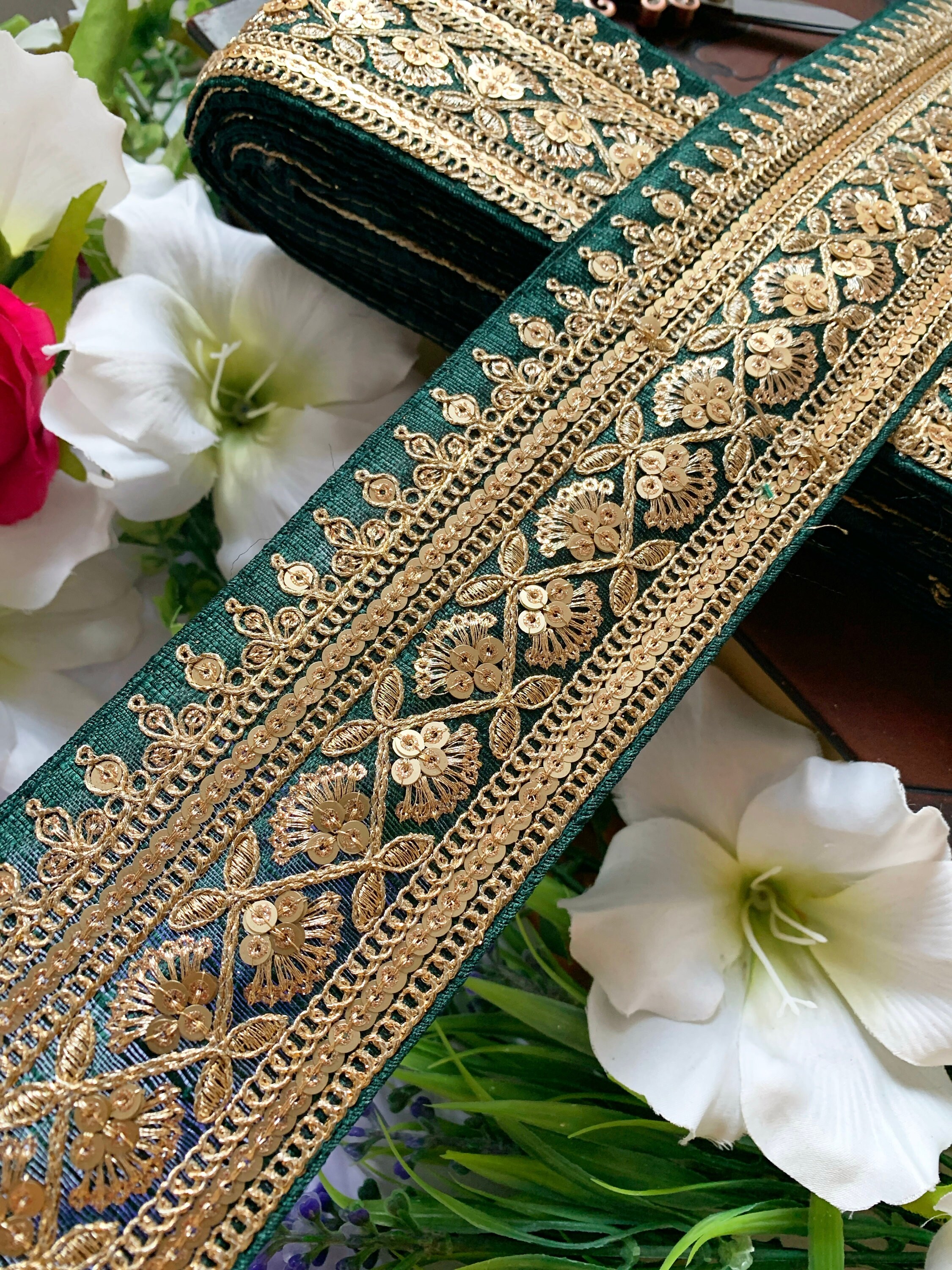 Bottle Green Indian Sari Trims Embroidered Saree Ribbon Sewing | Etsy