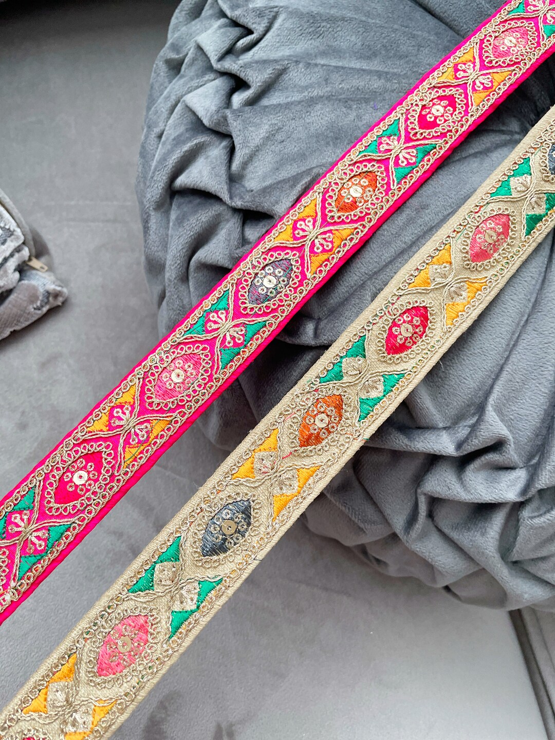 9.5 Yards Pink/ Fone Multi Sequin Embellished Embroidered Fabric Bridal ...