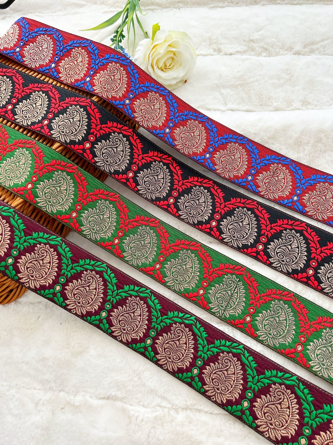 1 Yard Paisley Two Colour Brocade Jacquard Ribbon Trim Gold Woven ...