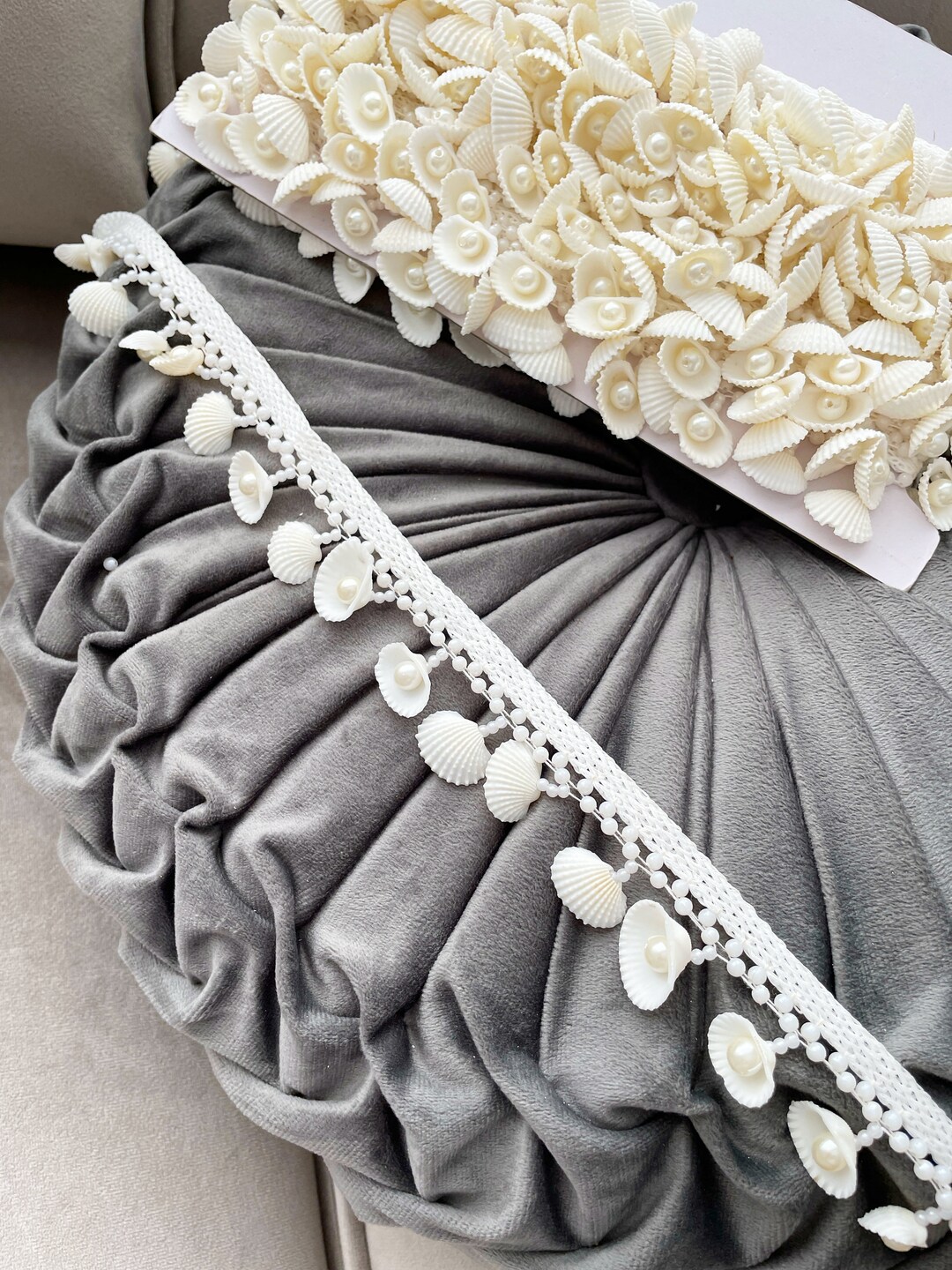 1 Meter Cowrie Shell Pearl Trim, Shell Trim Lace, Sea Shell, DIY Jean ...