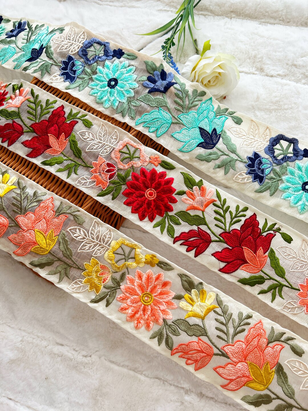 1 Yard Multicolour Indian Floral Embroidered Trim Cushion Covers ...