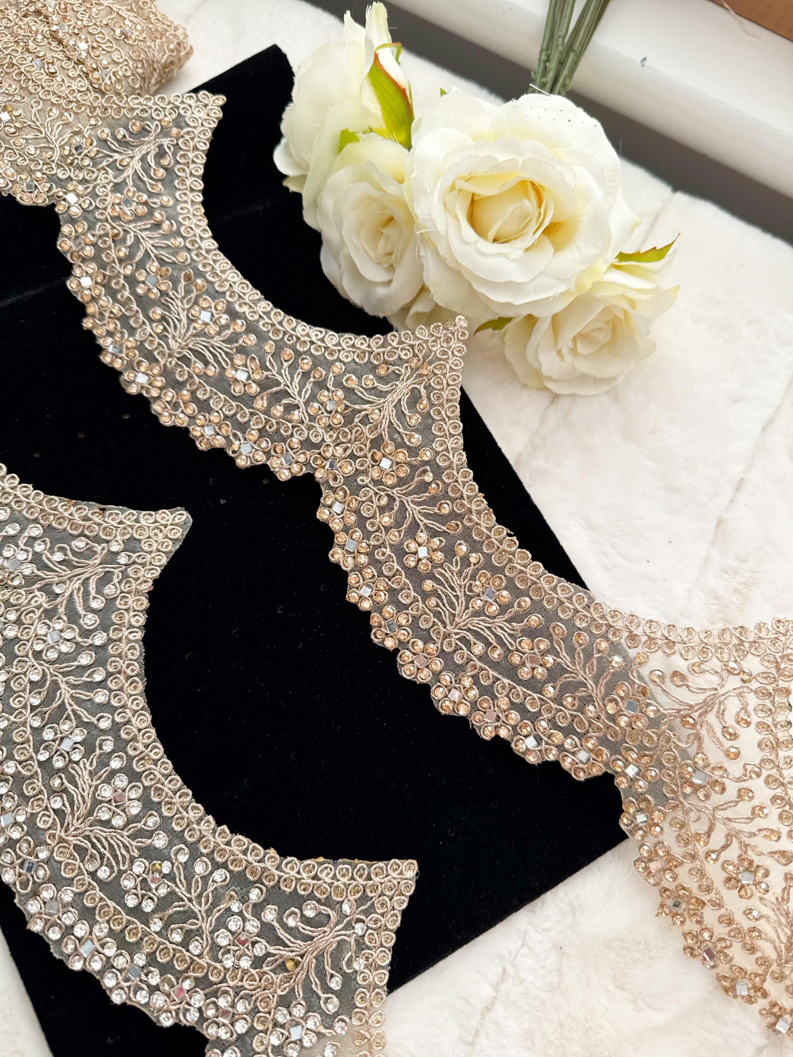 Gold Stone Mirror Scallop Lace Trim: Indian Sari Border, 5.2cm - Etsy