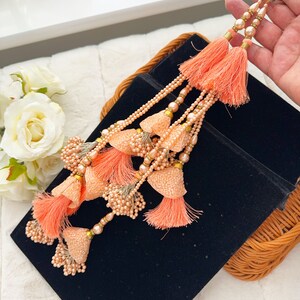 Peach Fringe Multi String Peach Bead Pearl Cut Dana Tops, Purse ...
