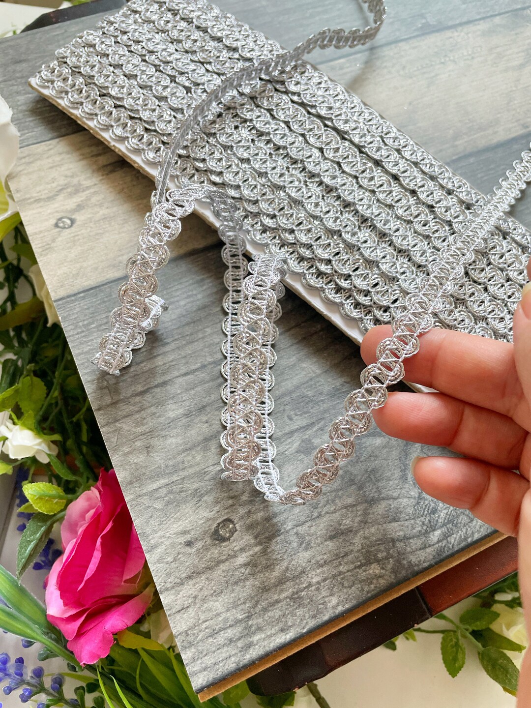 Silver Shimmer Cord Braiding Lace, Metallic Trims, Craft Hand-work ...