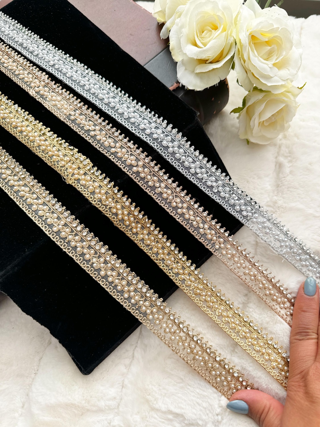 3 Yards Sequin Pearl Net Trim: Indian Sari Border Lace (2.4 Cm) - Etsy