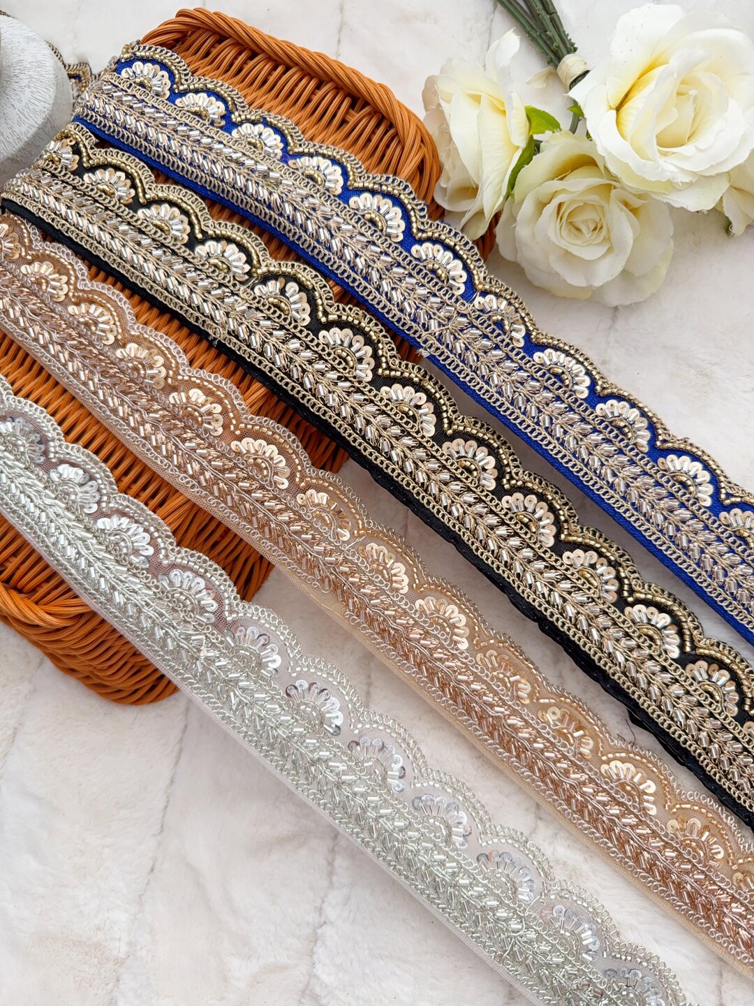 Sequin Pearl Scallop Lace Trim: Indian Zari Sewing Craft (4.6 Cm W) - Etsy