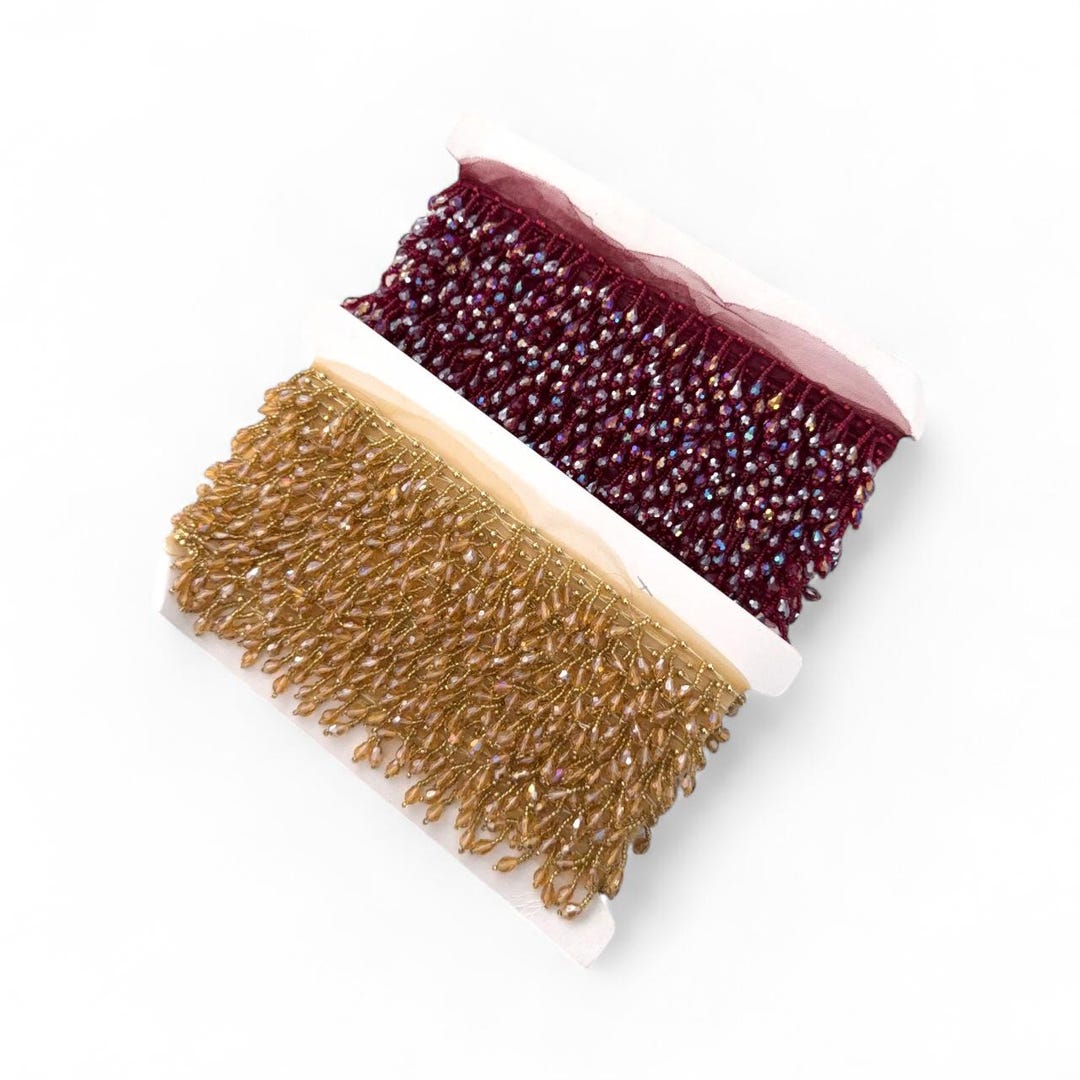 Gold & Maroon Crystal Beaded Tassel Fringe Trim (3 Yard) - Etsy