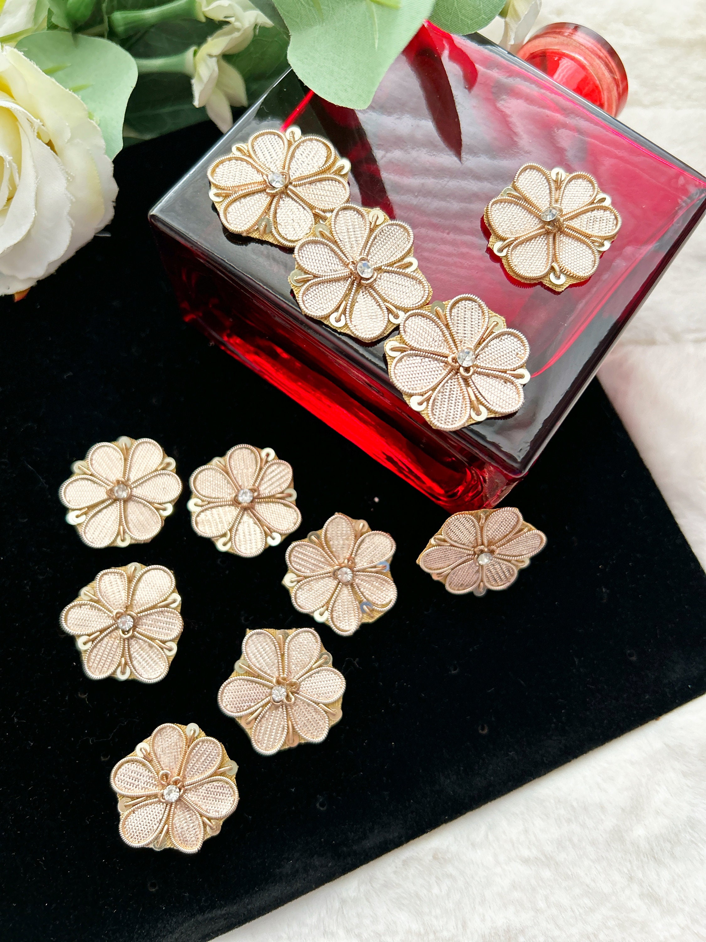 Buy 10 Rose Gold Gota Flower Appliques: Indian Embellished Motifs ...