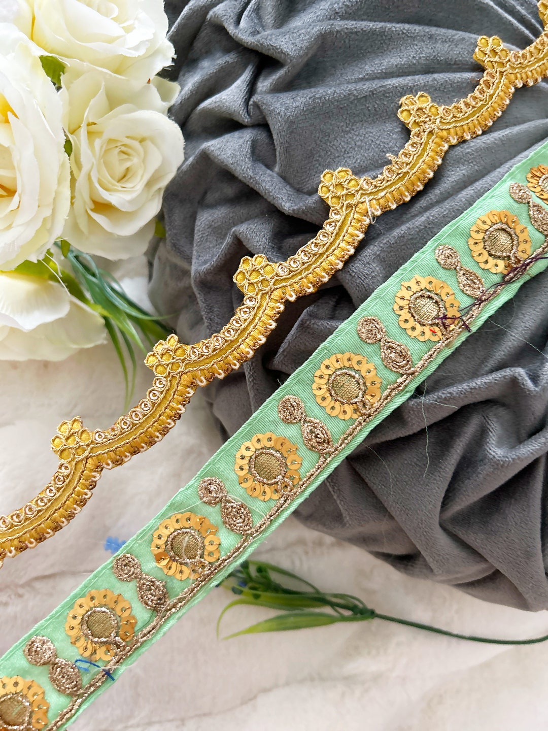 9.5 Yards Indian Embroidery Scallop Trim Embroidered Saree Sari ...