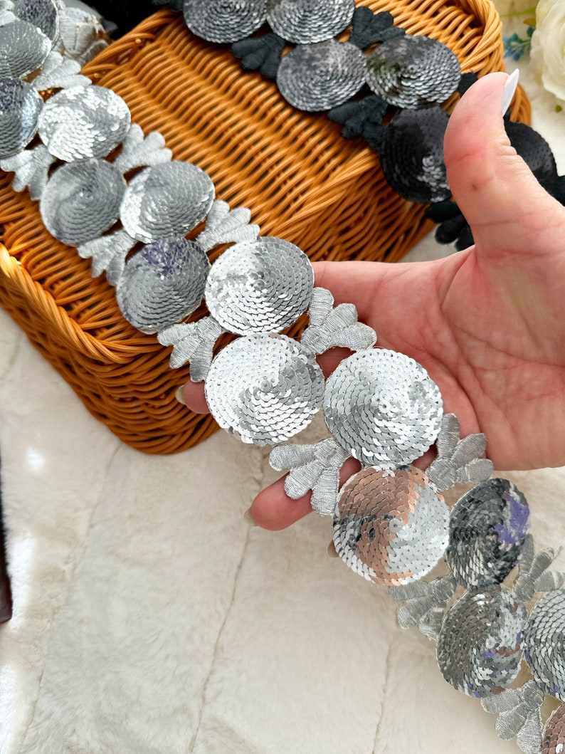 Pailletten Spitzenband: Schwarz & Silber Sariborte mit Verzierung (3 ...