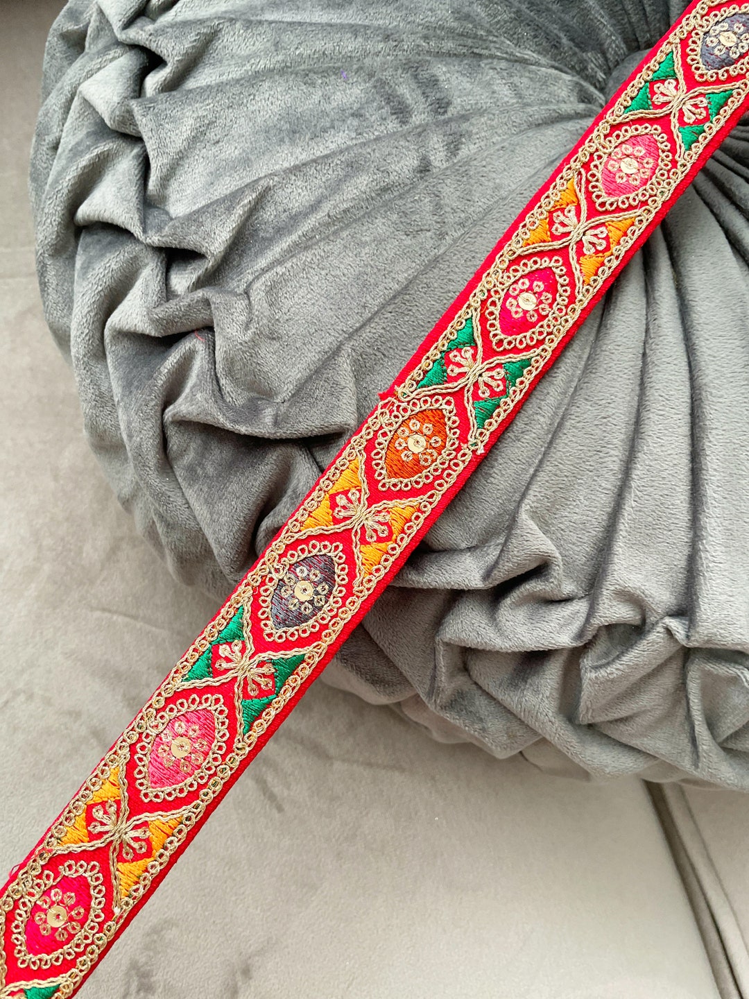 9.5 Yard Red Embroidered Edge Fabric Trim Saree Ribbon Sewing ...