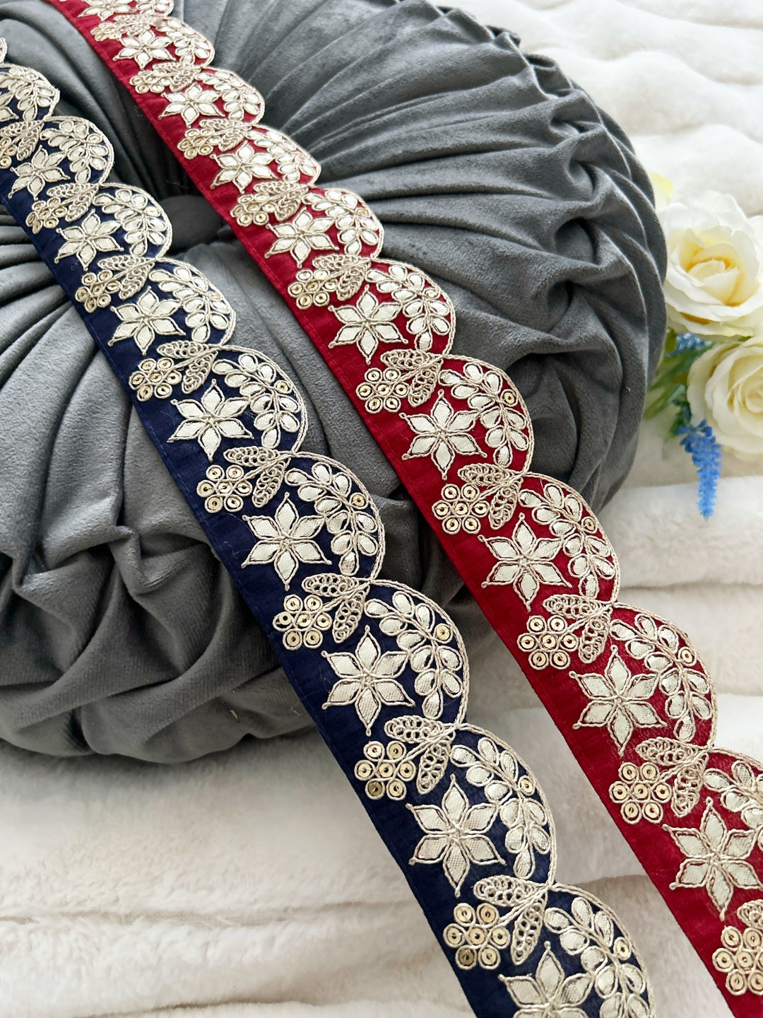 9.5 Yards Gota Sequin Embellished Indian Scallop Zari Embroidered ...