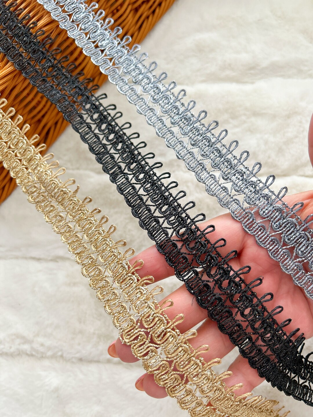 9 Yards Shimmer Zaricord Braiding Lace, Metallic Trims, Crafting Hand-work Indian Sari Border ...