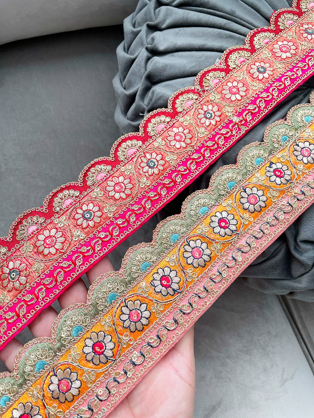 9.5 Yard Embroidered Scallop Edge Fabric Trim Saree Ribbon Sewing ...