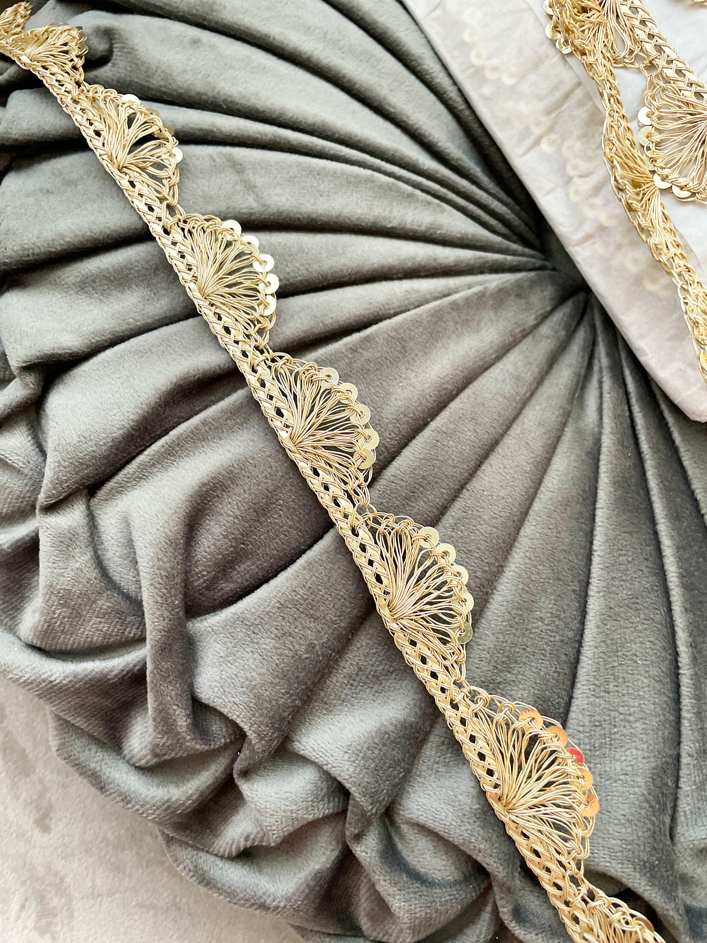 10 Yards Shampion Gold Sequin Embellished Indian Zari Pankhi - Etsy