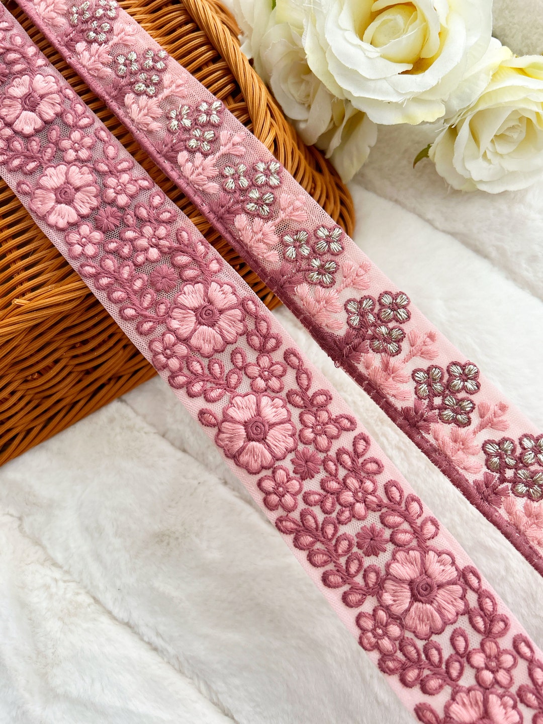 Lavender Floral Embroidered Trim, Sequin Flower Saree Border, 1 Yard - Etsy