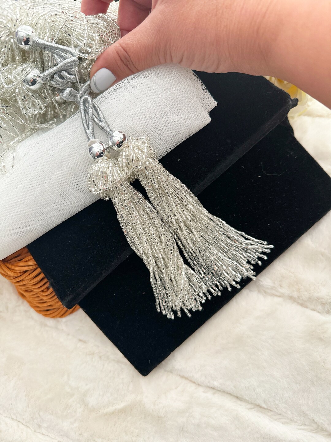 1 Pair Silver Tassels Cutdana Cluster Bridal Tassels Decorative Tassels ...
