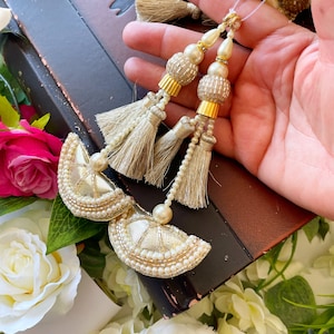 Pale Gold Fringe Tassels Bead Cutdana Embellished Bridal Decorative ...