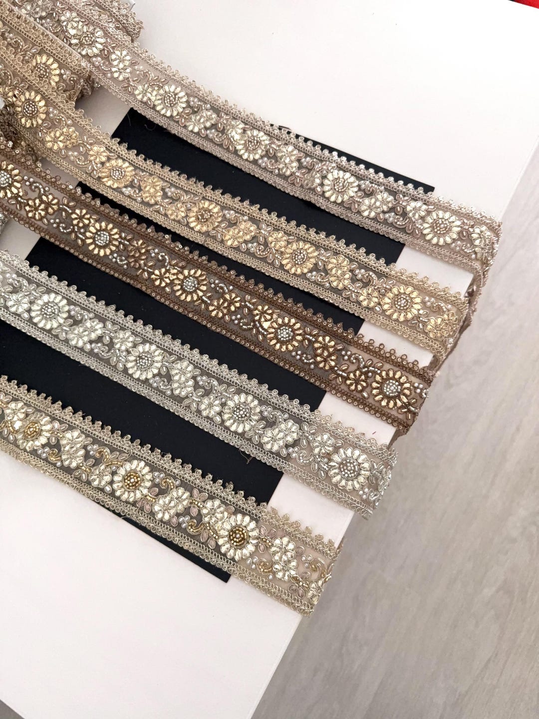 5.6cm Net Zari Gota Cutdana Pearl Lace Trim – Bridal Dupatta Lehenga ...