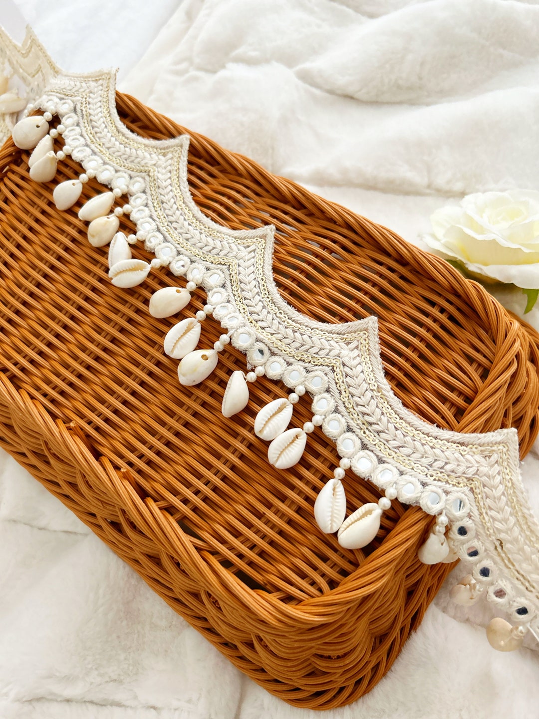 1 Yard Cowrie Shell Trim, Shell Trim Lace, Sea Shell, DIY Jean Jacket ...