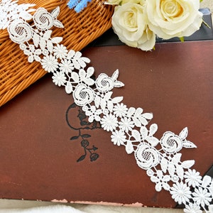 1 Meter Elegant White Rose Art Deco Fine Embroidered Bridal Crafting ...