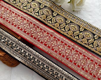 Mixed Bag of 3 Remnants Indian Assorted Embroidered Trims, Decorative ...