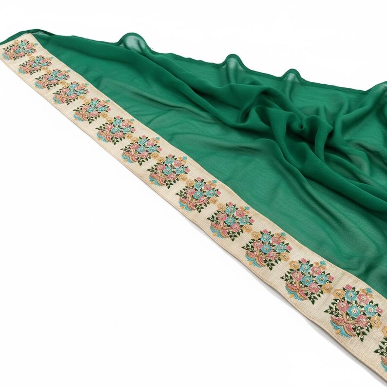 10cm Floral Dupion Silk Trim | 1 Yard | Sequin Embroidered Bouquet ...