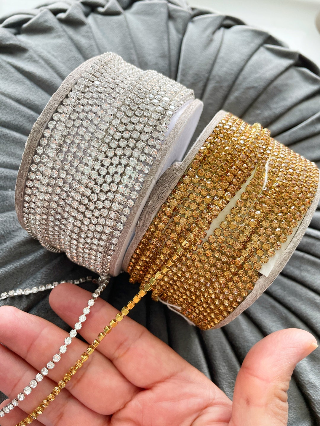 Rhinestone Crystal Chain: Silver/gold Diamante Ribbon Trim - 1 Meter - Etsy