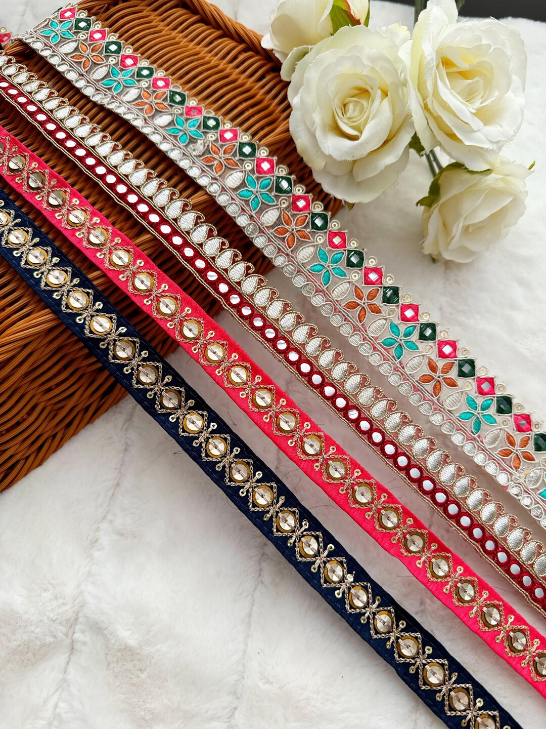 Mixed Bag of 4 Remnants Indian Assorted Embroidered Trims, Decorative ...