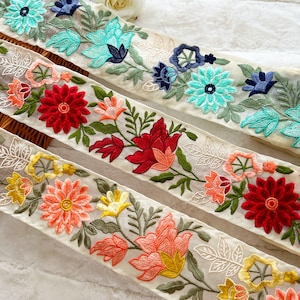 1 Yard Multicolour Indian Floral Embroidered Trim Cushion Covers ...