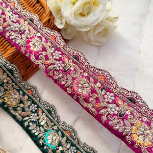9 Yard Indian Bridal Magenta/bottle Green/cream Multi Cutdana Sequin ...