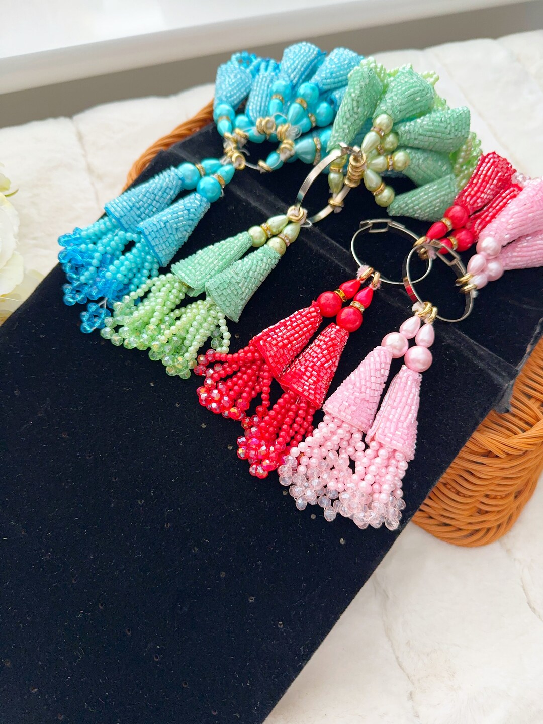 1 Paid Blue/c Green/red/pink Cut Dana Beads Crystal Embellished Bridal ...