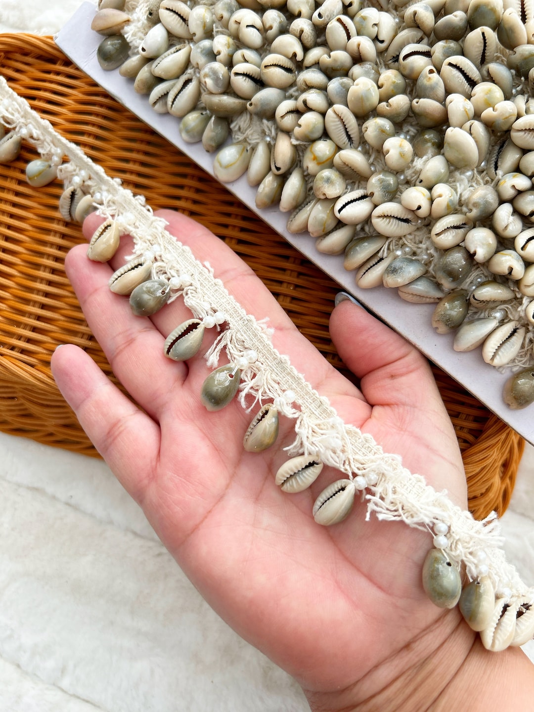 1 Yards Cotton Crochet Cowrie Shell Pearl Embellished Lace Trim DIY ...