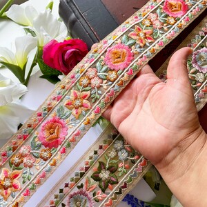 1 Yard Multicolour Indian Floral Embroidered Trim Cushion Covers ...